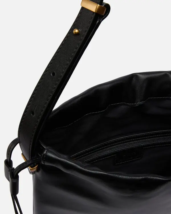 Pinko Leather Drawstring Shoulder Bag - Black