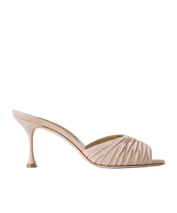 Manolo Blahnik Pirua 70 Suede Mules - Nude