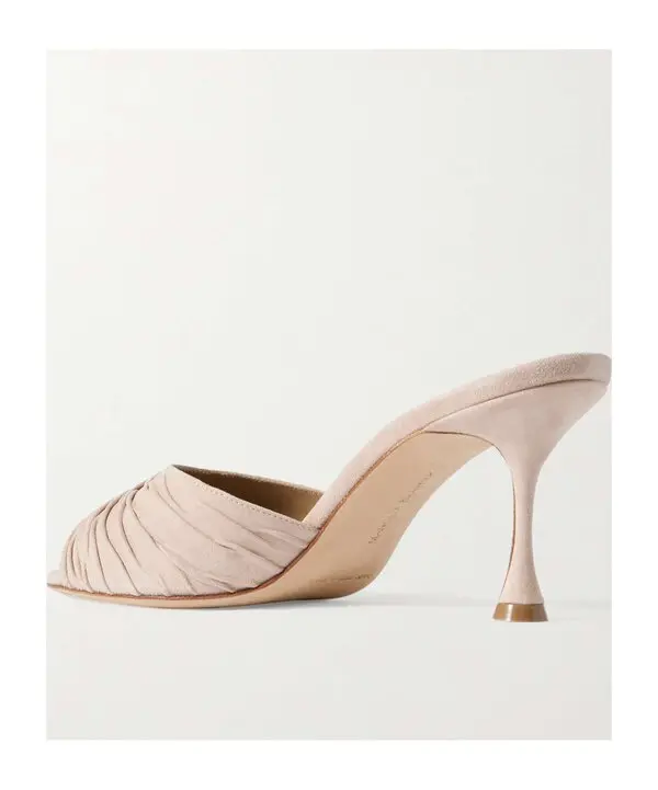 Manolo Blahnik Pirua 70 Suede Mules - Nude