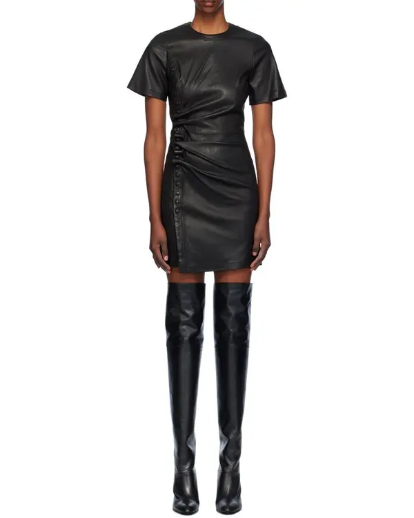 Rabanne Gathered Leather Mini Dress