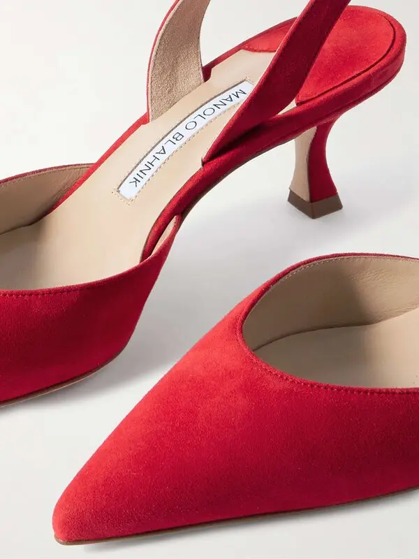 Manolo Blahnik Pointed Toe Slingback Sandals - Red