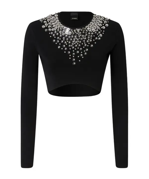 Pinko Crystal-embellished Long Sleeve Cropped Sweater
