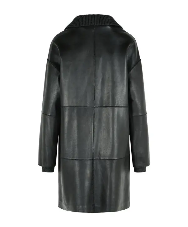 P.a.r.o.s.h Ribbed Collar Leather Coat - Black