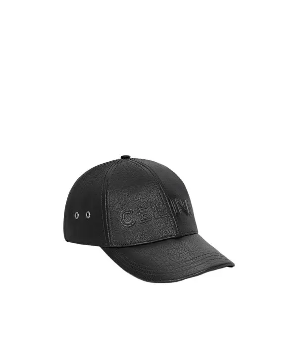 Celine Baseball Cap In Calfskin - Black