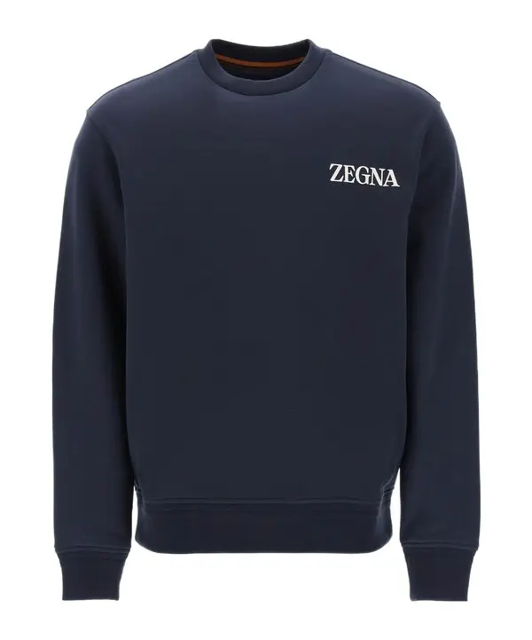 Zegna Crewneck Sweatshirt With Logo Print - Black