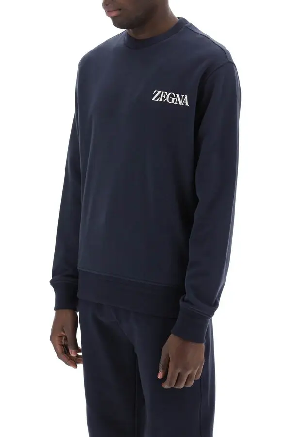 Zegna Crewneck Sweatshirt With Logo Print - Black