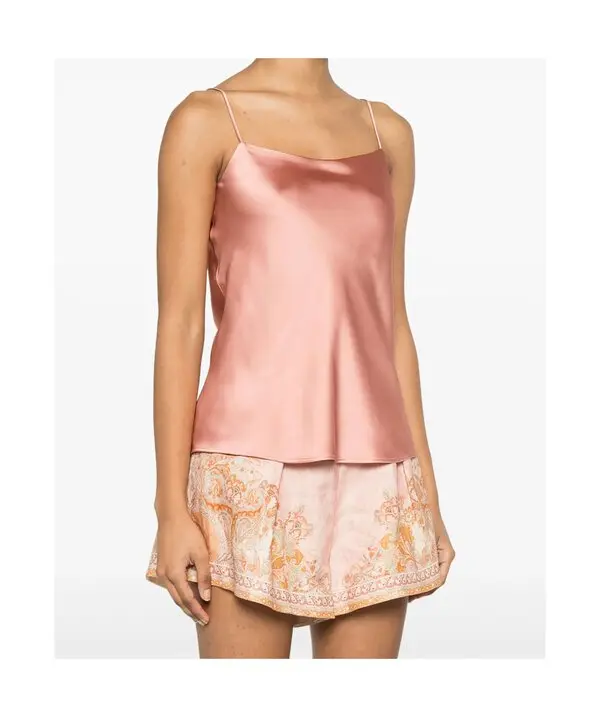 Herno Spaghetti Strap Satin Ruched Tank Top - Pink
