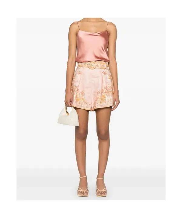 Herno Spaghetti Strap Satin Ruched Tank Top - Pink