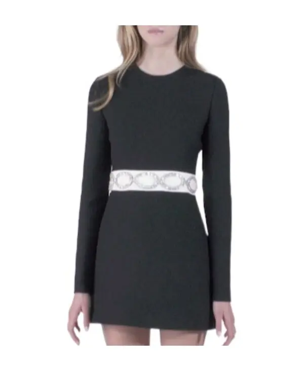 Valentino Garavani Long Sleeve Logo Dress With Embellished Belt - Green