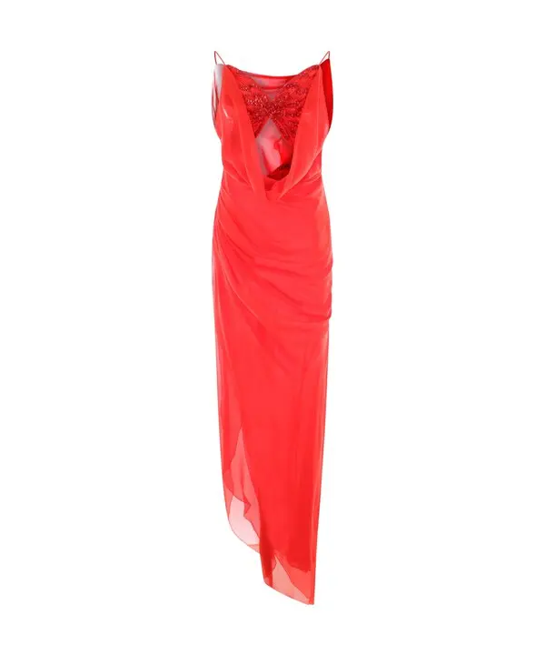 Blumarine Butterfly Crepe Asymmetrical Maxi Dress
