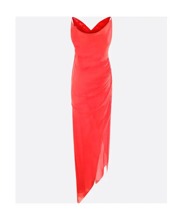 Blumarine Butterfly Crepe Asymmetrical Maxi Dress