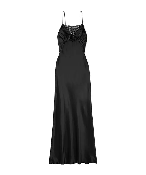 RODARTE Appliquéd Lace-trimmed Silk-satin Gown - Black