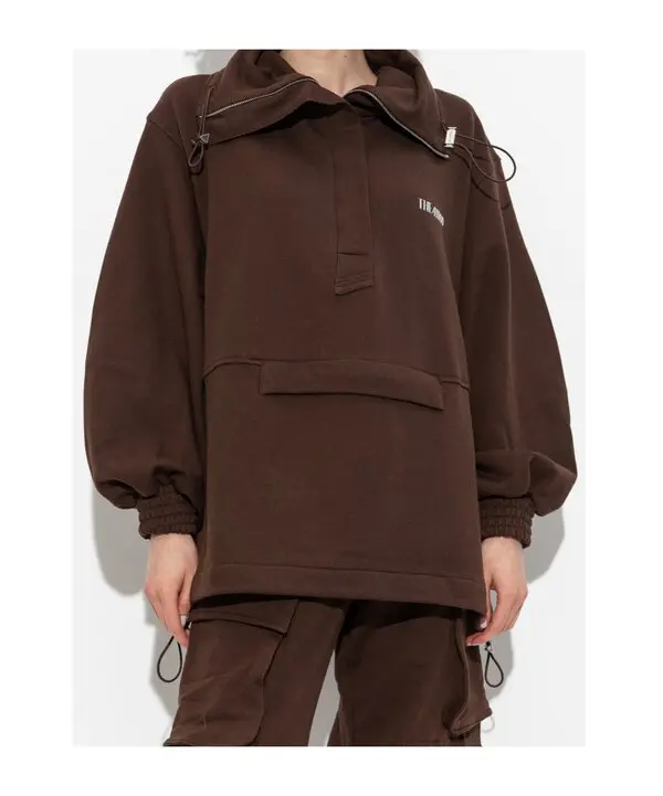 Attico The Funnel-neck Logo Hoodie - Brown