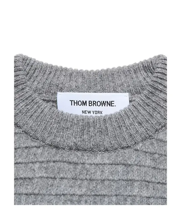Thom Browne Long-sleeved Pullover Sweater - Light Gray
