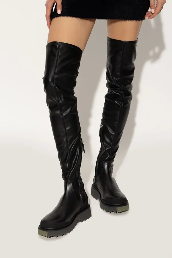 Off-White Round Toe Thigh High Boots
