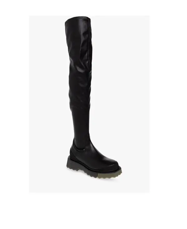 Off-White Round Toe Thigh High Boots
