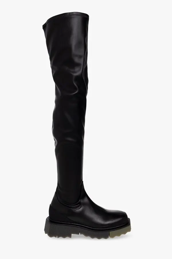 Off-White Round Toe Thigh High Boots