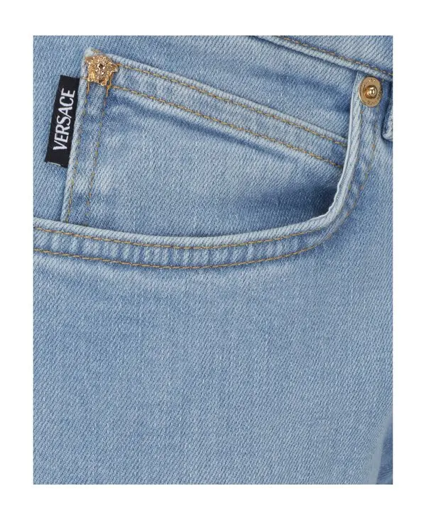 Versace Logo Patch Low Waist Jeans - Blue