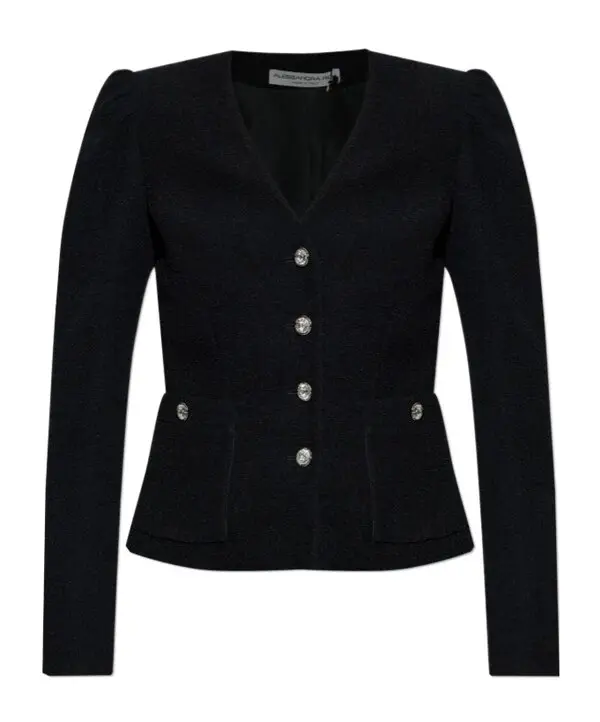 Alessandra Rich V-neck Button Embellished Blazer - Black