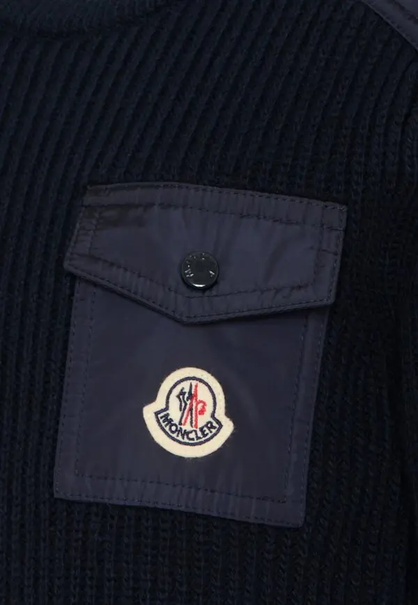 Moncler Ribbed Crewneck Jumper With Logo Patch Pocket