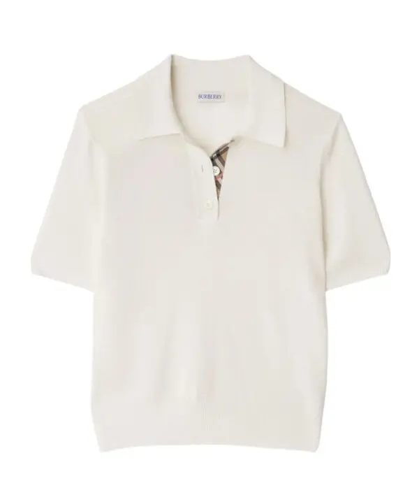 Burberry Short Sleeve Knit Polo Shirt - White