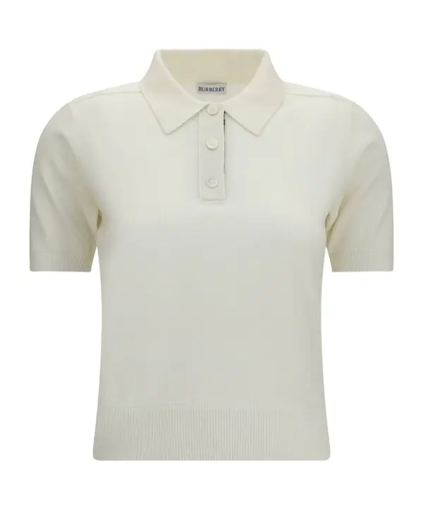 Burberry Short Sleeve Knit Polo Shirt - White