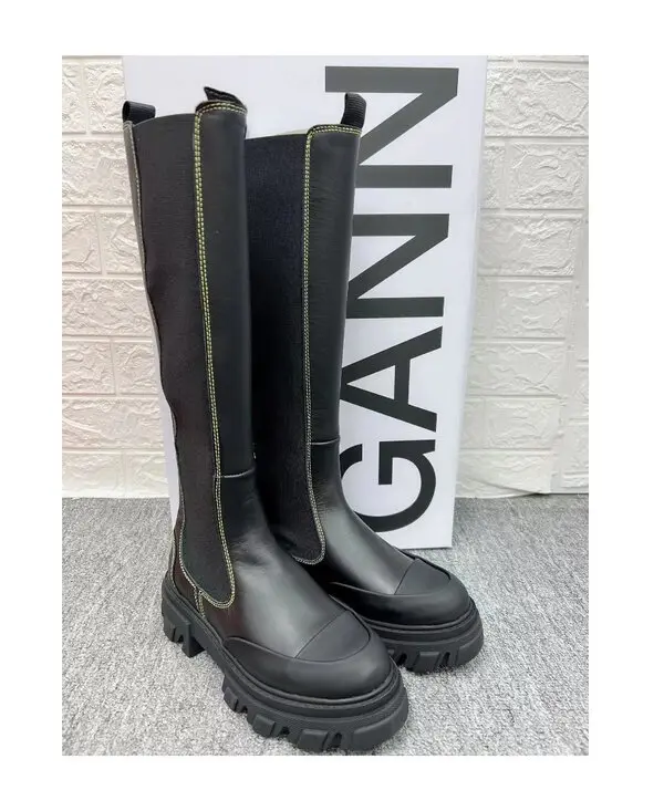 GANNI Knee High Chelsea Boots - Black