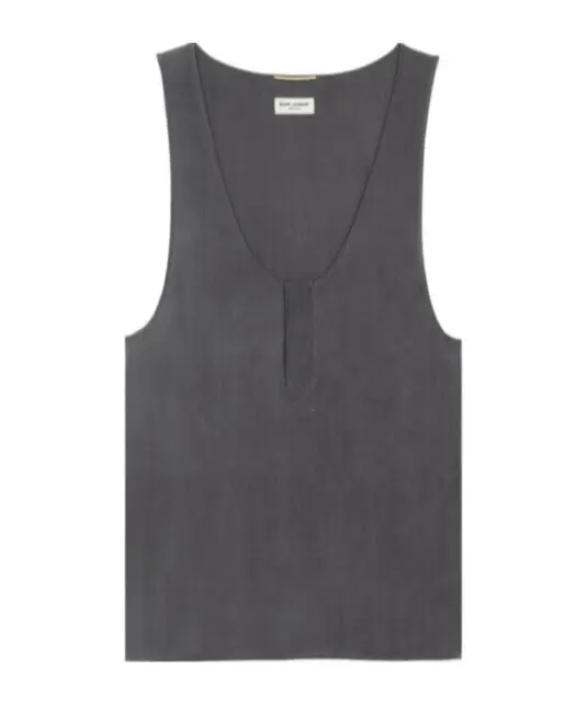 Saint Laurent Henley U-neck Top - Dark Grey