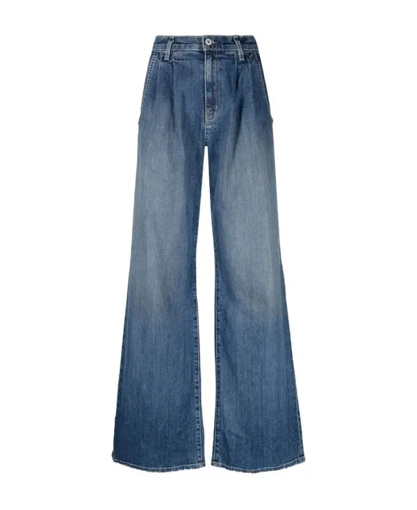NILI LOTAN Wide-leg Bleach-effect Denim Jeans - Blue
