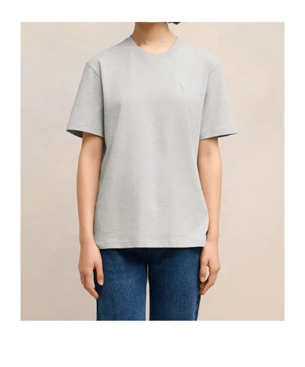 AMI Paris Logo Embossed Crewneck T-shirt - Heather Ash