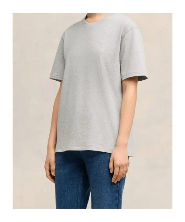 AMI Paris Logo Embossed Crewneck T-shirt - Heather Ash