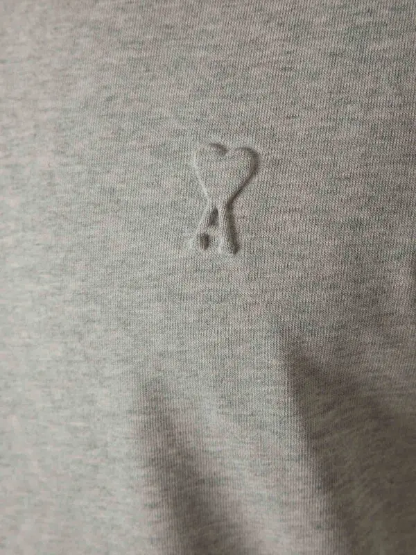 AMI Paris Logo Embossed Crewneck T-shirt - Heather Gray