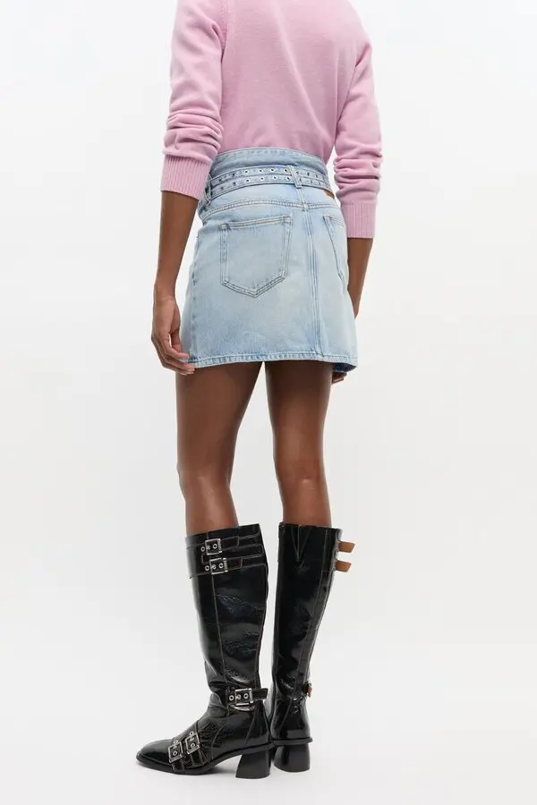 GANNI Belted Denim Mini Skirt
