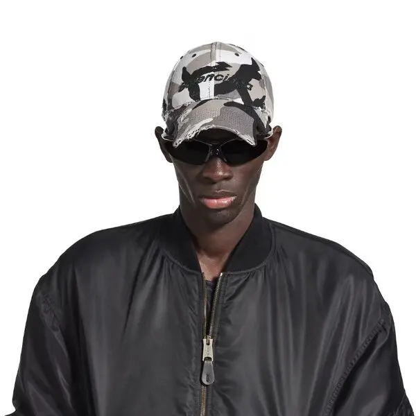 Balenciaga Logo Embroidered Camouflage Baseball Cap - Gray/black