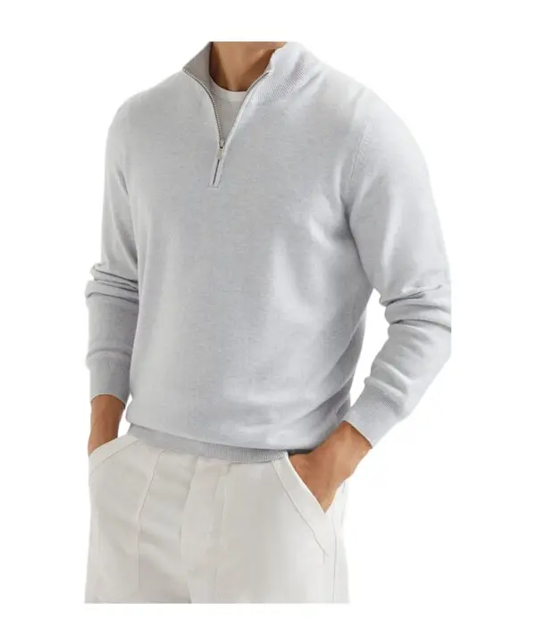 Brunello Cucinelli Cashmere Quarter Zip Sweater - Light Gray
