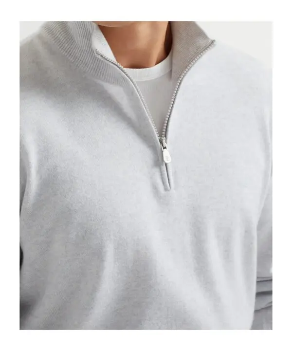 Brunello Cucinelli Cashmere Quarter Zip Sweater - Light Gray