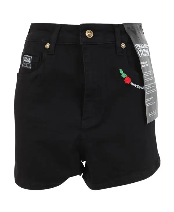 Versace Embroidered Logo Denim Shorts