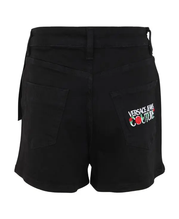 Versace Embroidered Logo Denim Shorts