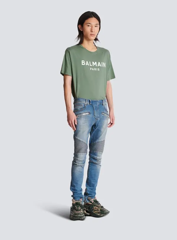 Balmain Slim-fit Biker Jeans With Ribbed Details - Blue