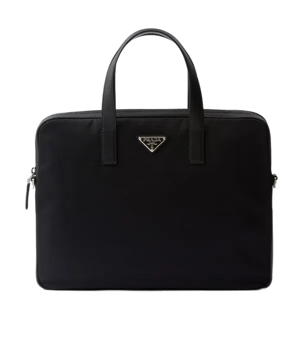 Prada Re-nylon Logo-triangle Zip-up Briefcase - Black