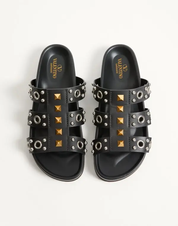 Valentino Garavani Studded Calfskin Slide Sandals