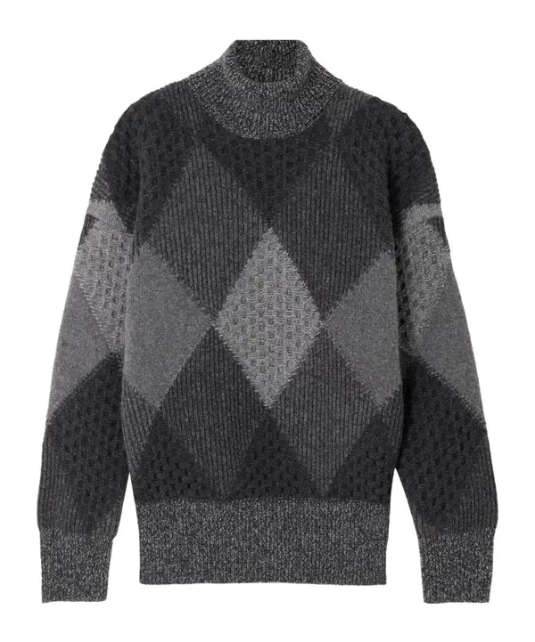 Stella McCartney Diamond Pattern Wool Turtleneck Sweater - Grey