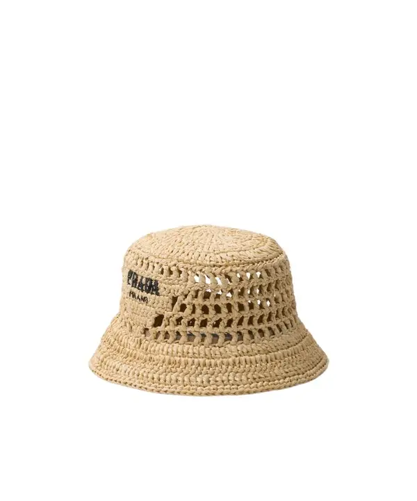 Prada Logo Detailed Interwoven Bucket Hat - Neutral