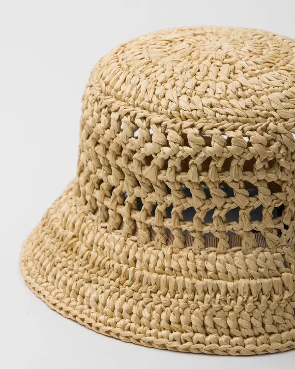 Prada Logo Detailed Interwoven Bucket Hat - Neutral
