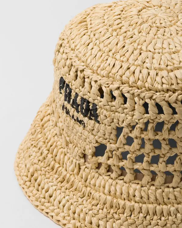 Prada Logo Detailed Interwoven Bucket Hat - Neutral