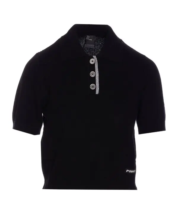 Pinko Short-sleeved Knitted Polo Shirt - Black