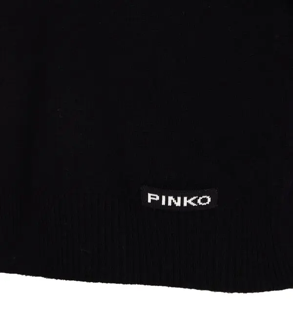 Pinko Short-sleeved Knitted Polo Shirt With Ribbed Cuffs And Hem - Black