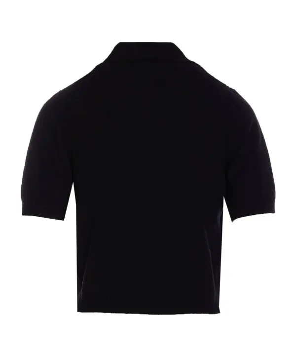 Pinko Short-sleeved Knitted Polo Shirt With Ribbed Cuffs And Hem - No
