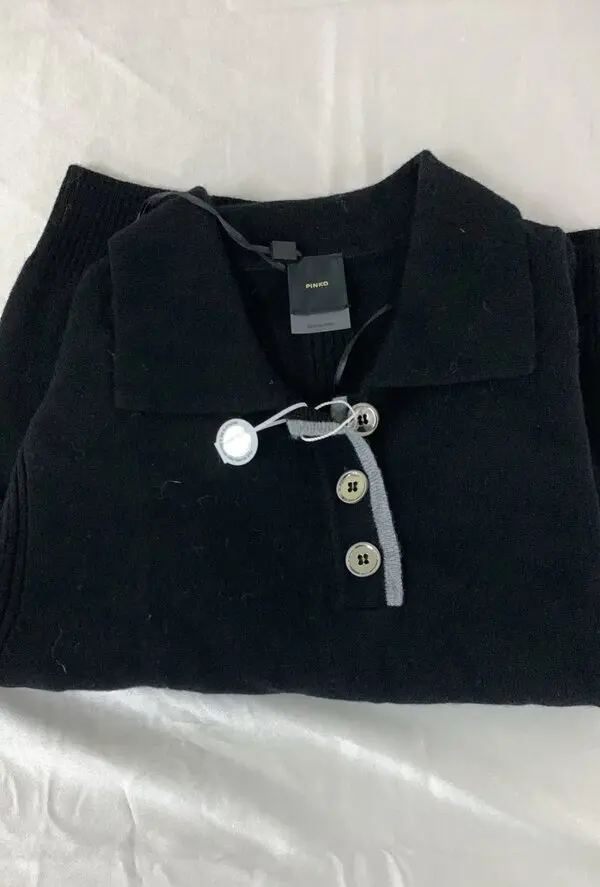 Pinko Short-sleeved Knitted Polo Shirt With Ribbed Cuffs And Hem - No