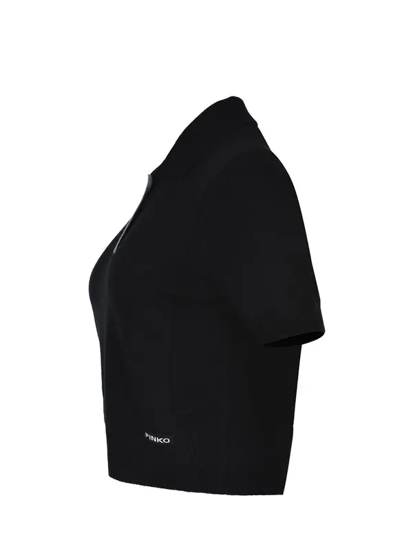 Pinko Short-sleeved Knitted Polo Shirt With Ribbed Cuffs And Hem - No